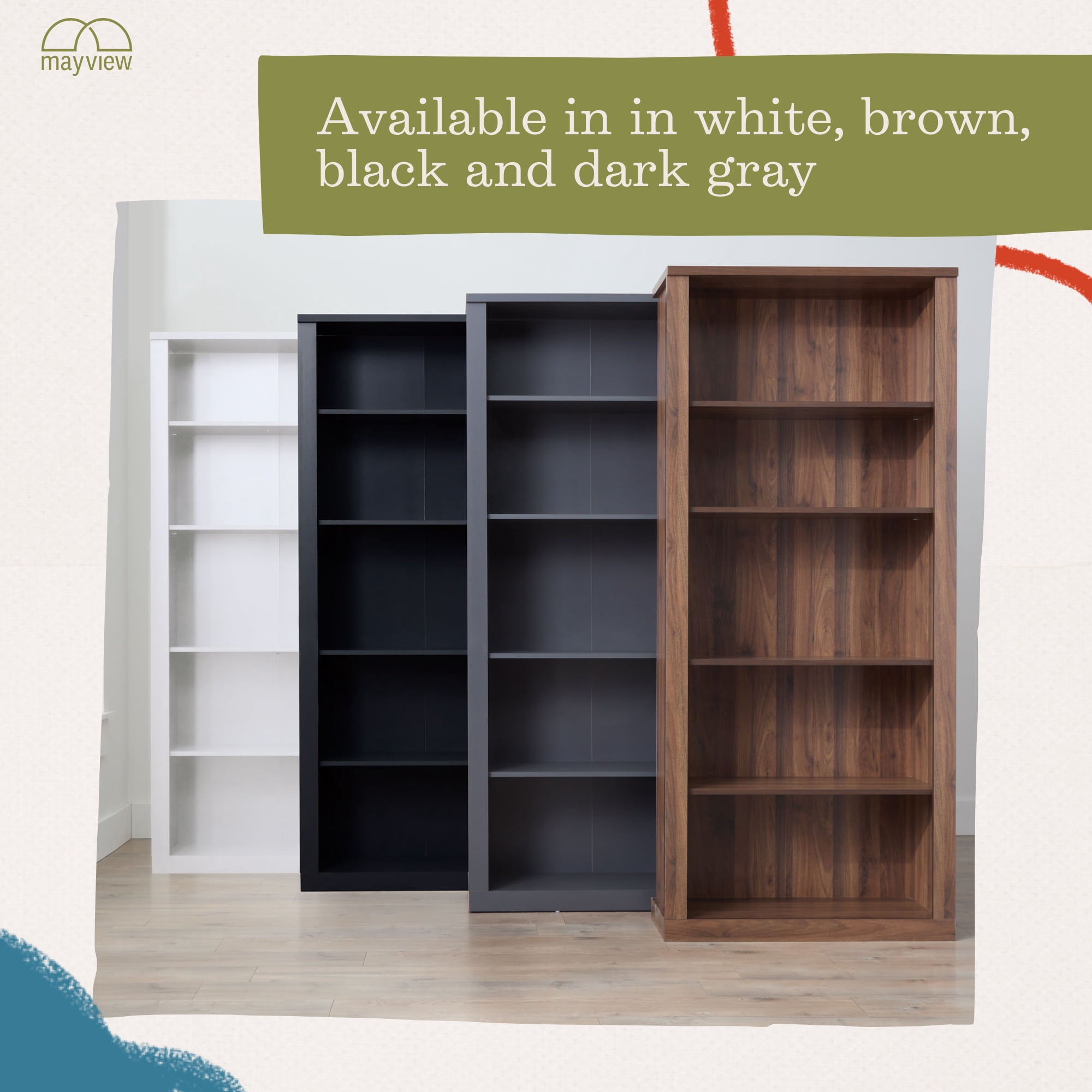 Grey Or White Painted 7ft X 7ft Wooden Bookcase,
