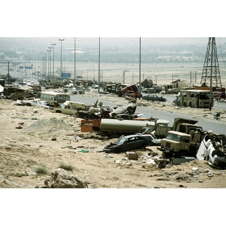 Demolished Vehicles Line Highway 80 The 'Highway Of Death' Were ...