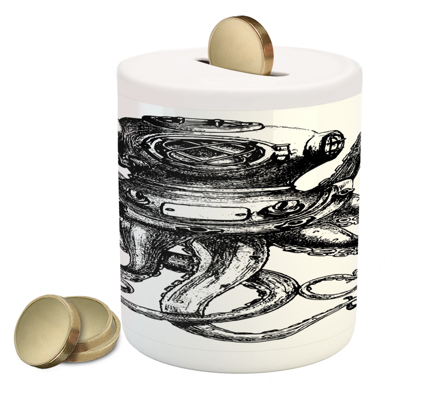 Octopus Piggy Bank, Vintage Style Diver Octopus Marine Animal Tentacles ...