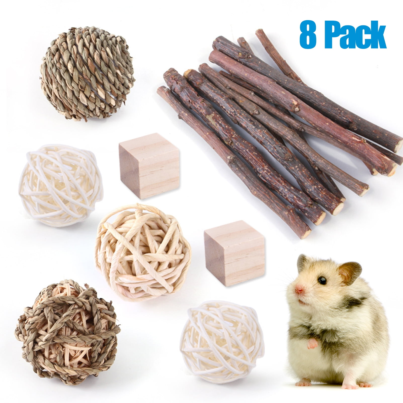 CHBORLESS 8 Pack Hamster Chew Toys Set Small Animal Molar Play Toys ...