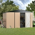 YODOLLA 10' x 8' Outdoor Metal Storage Shed in Brown Patio Storage ...