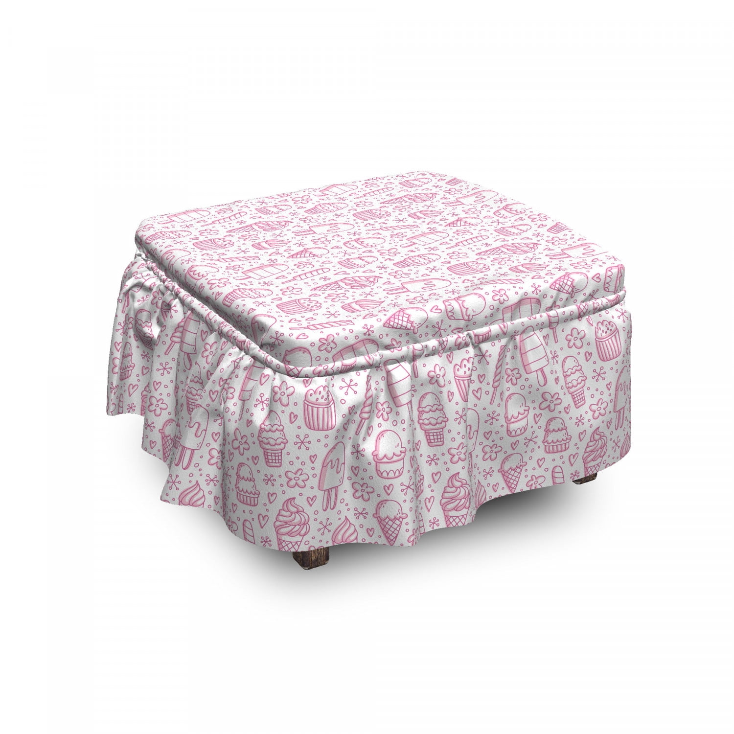 Ice Cream Ottoman Cover, Summer Time Candy Cones, 2 Piece Slipcover Set ...