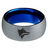 Tungsten Wolf Wolfpack Pack Canine Dog Band Ring 8mm Men Women Comfort Fit Blue Dome Brushed ...