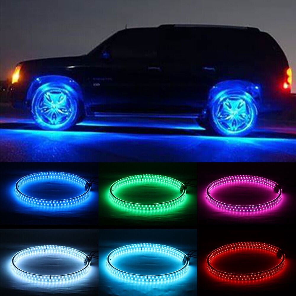 Buy CNCEST 4x17.5 Bluetooth Double Row LED Wheel Ring Lights Color RGB ...