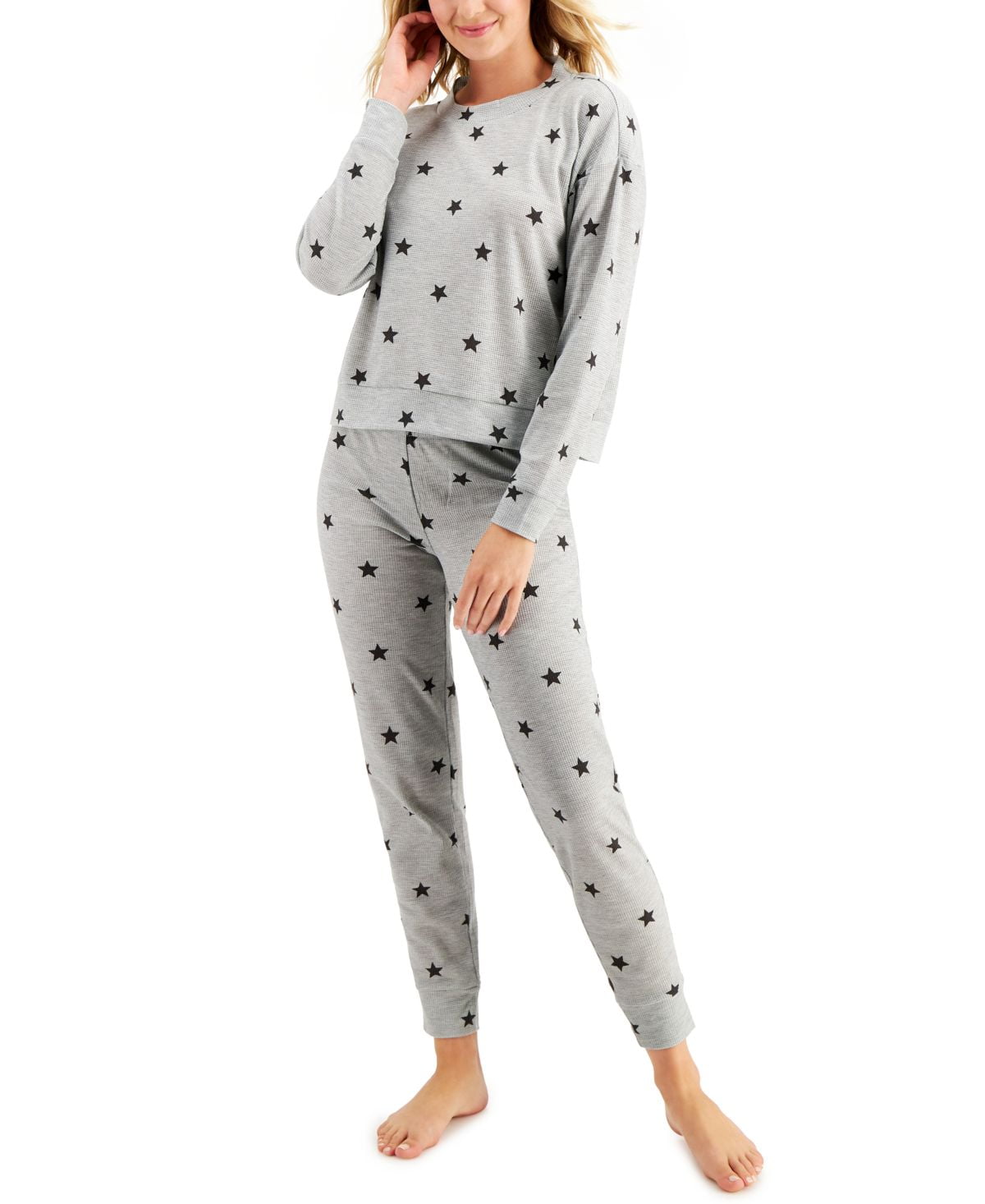 Jenni Womens Long Sleeve Waffle Pajama Top and Jogger Set - Walmart.com