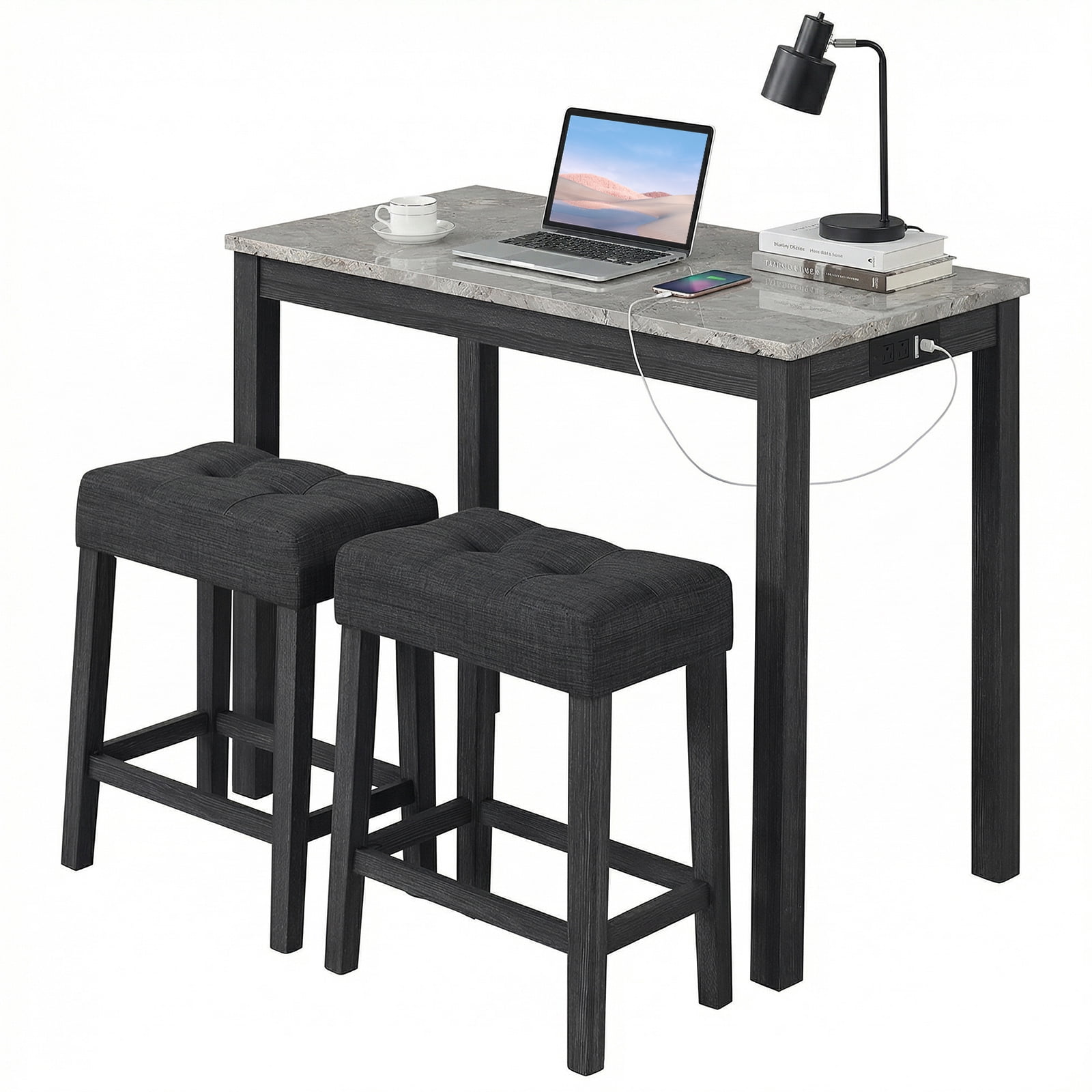 Click here for Gymax 3 Pcs Bar Table Set W/ Charging Station Mode... prices