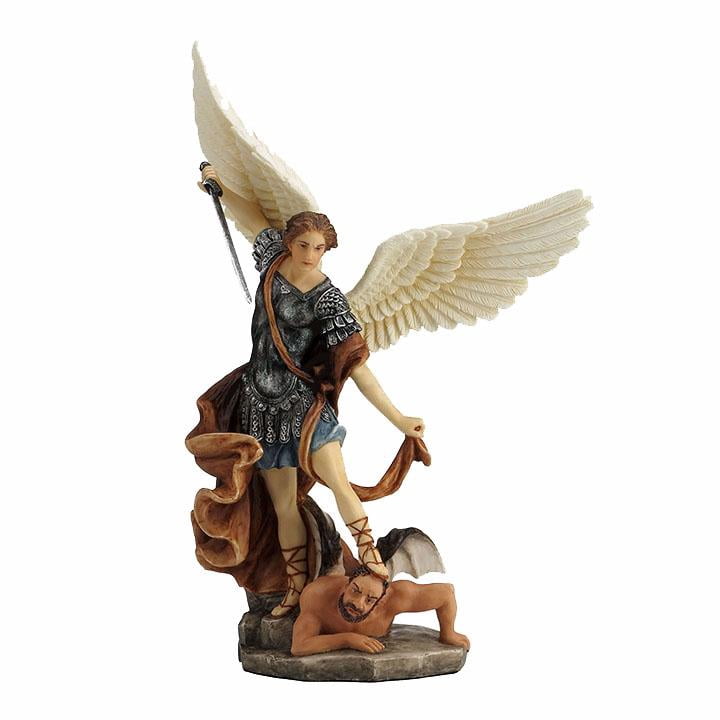 Saint Michael Standing Over Demon With Sword Religious. Sculpture ...