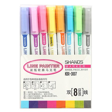 8 Pcs Double Line Contour Pen Color Marker Pen Student Marker ...