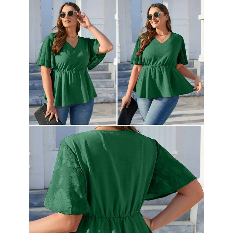 SHOWMALL Women's Peplum Tops Plus Size Lace Short Sleeve SHOWMALL Women's Peplum Tops Plus Size Lace Short Sleeve