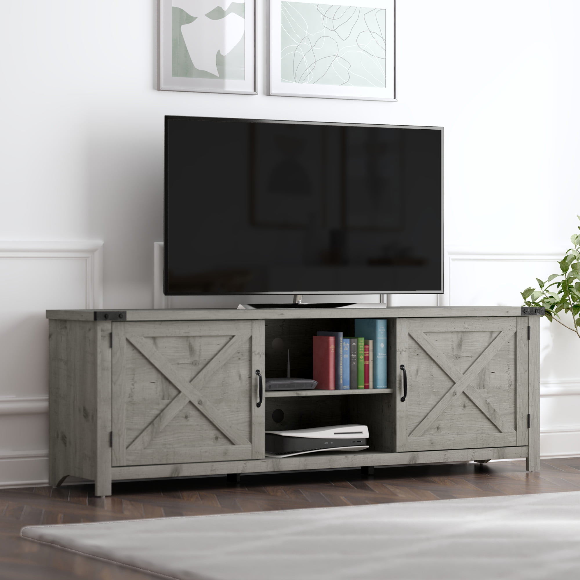 Hillsdale Latvia TV Stand with 2 Doors for TVs up to 78", Gray ...