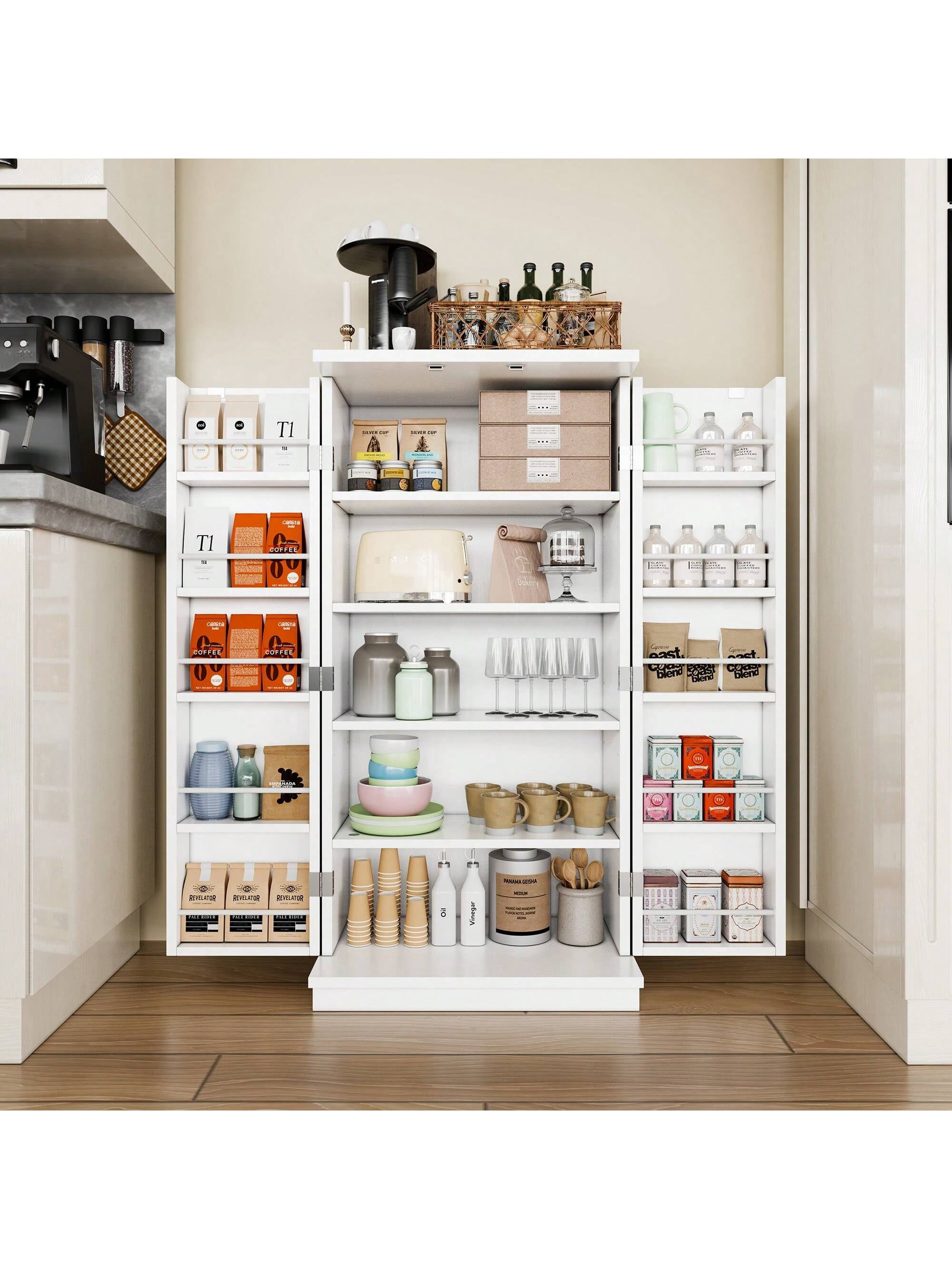 Vongrasig 47in Pantry Cabinet, Wooden Kitchen Storage Cabinets ...