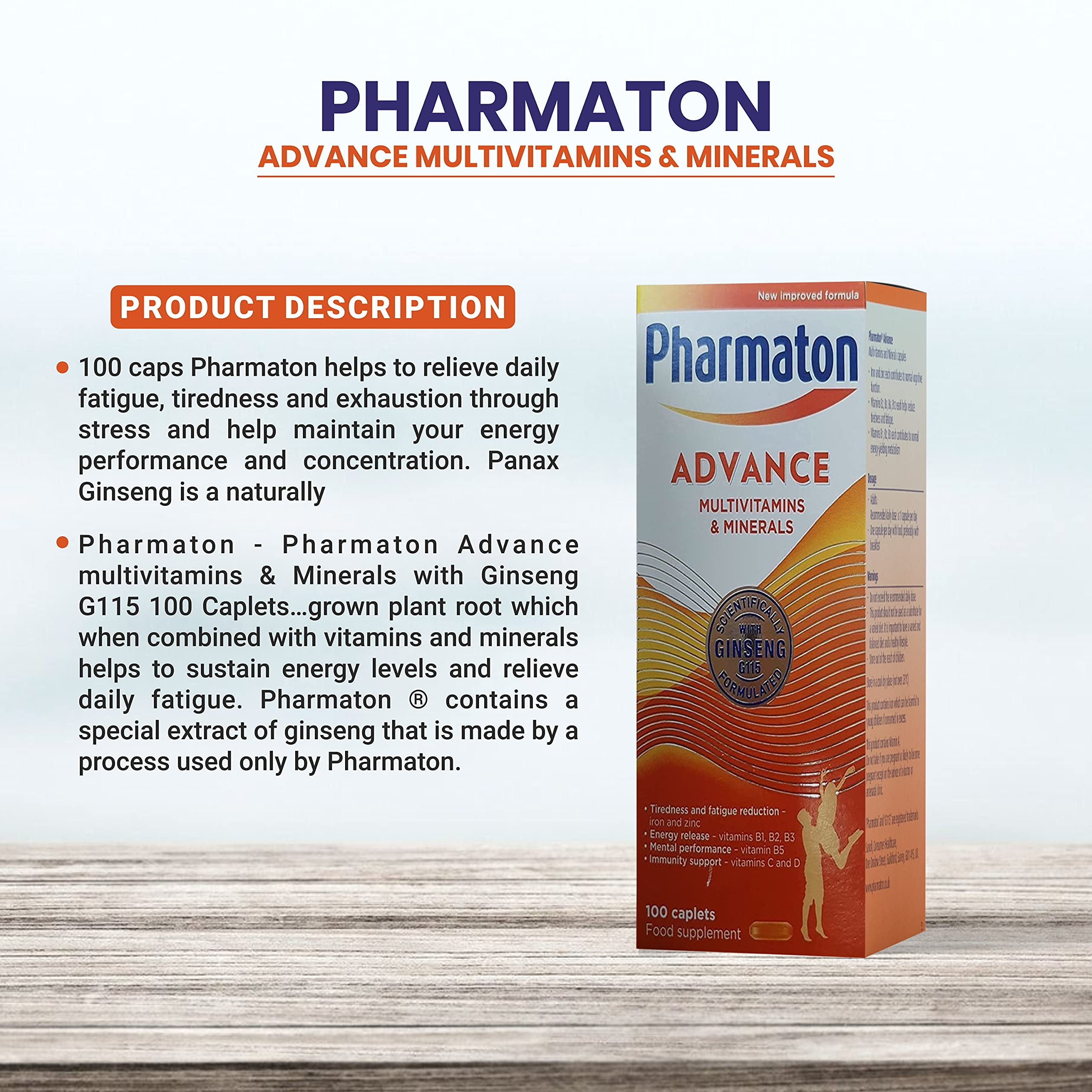 Buy Pharmaton Advance Multivitamin and Mineral Caplets, 100 Caplets ...