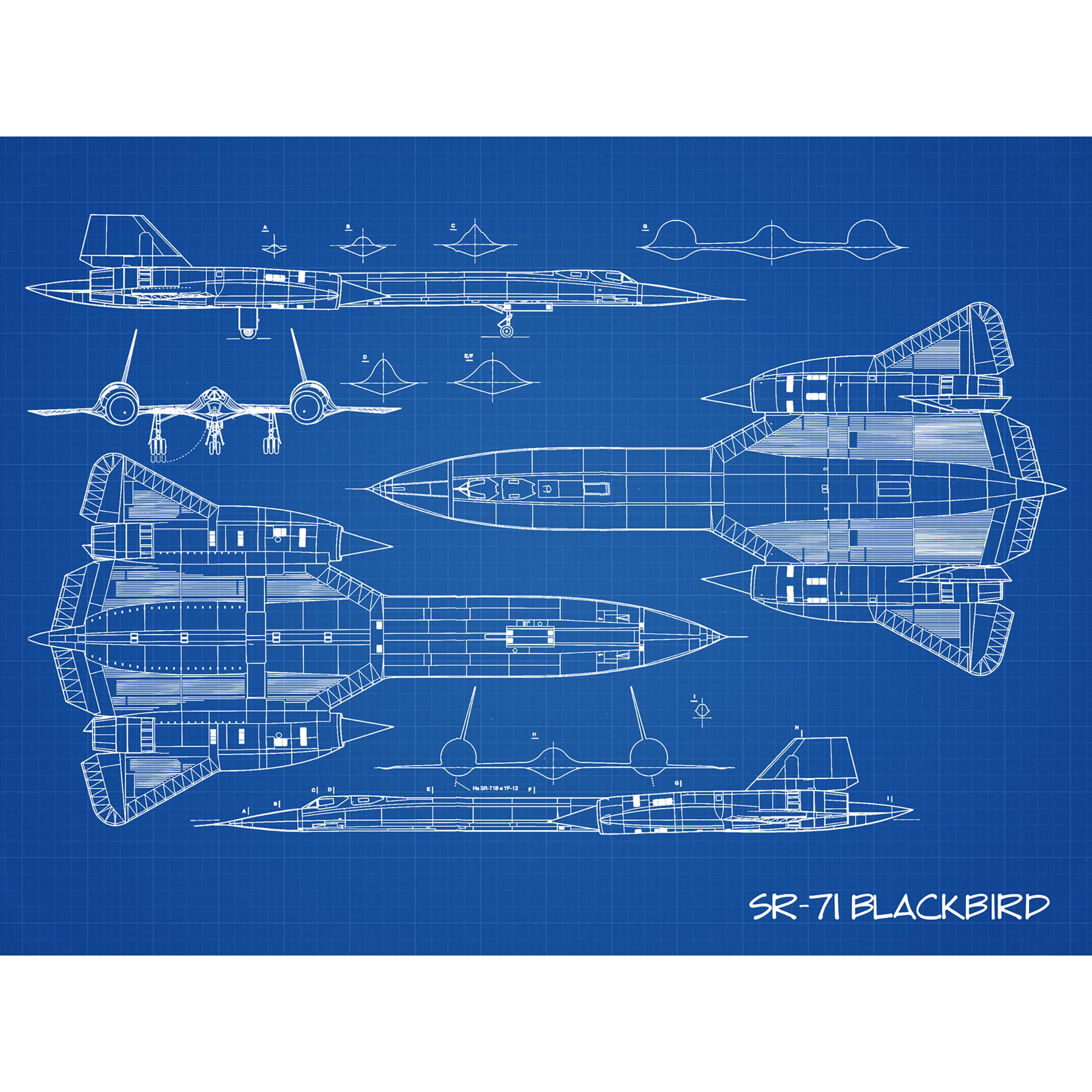 SR-71 Blackbird Habu US Aircraft Spy Plane Blueprint Plan Large Wall ...