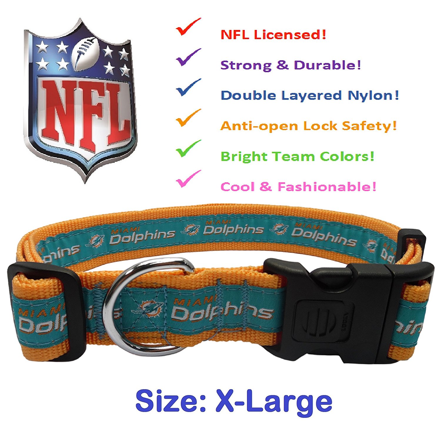 Pets First NFL Miami Dolphins Dog Collar - Heavy-Duty, Durable ...