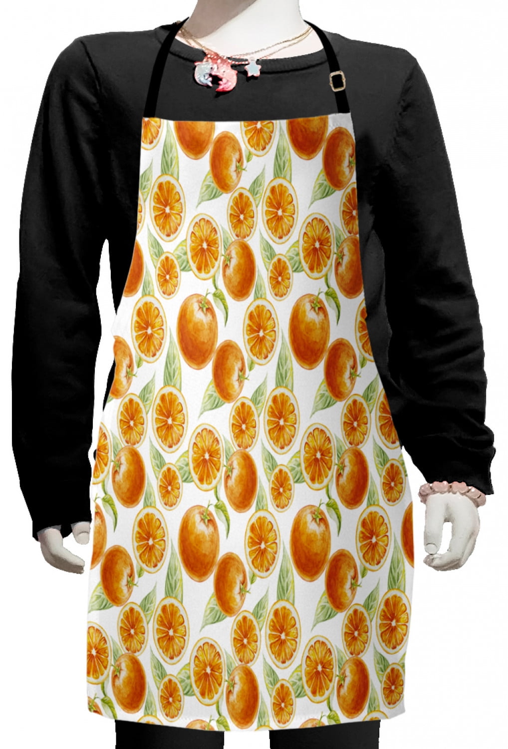 Nature Kids Apron, Orange Fruit Leaves Pattern Watercolors Citrus Eco ...