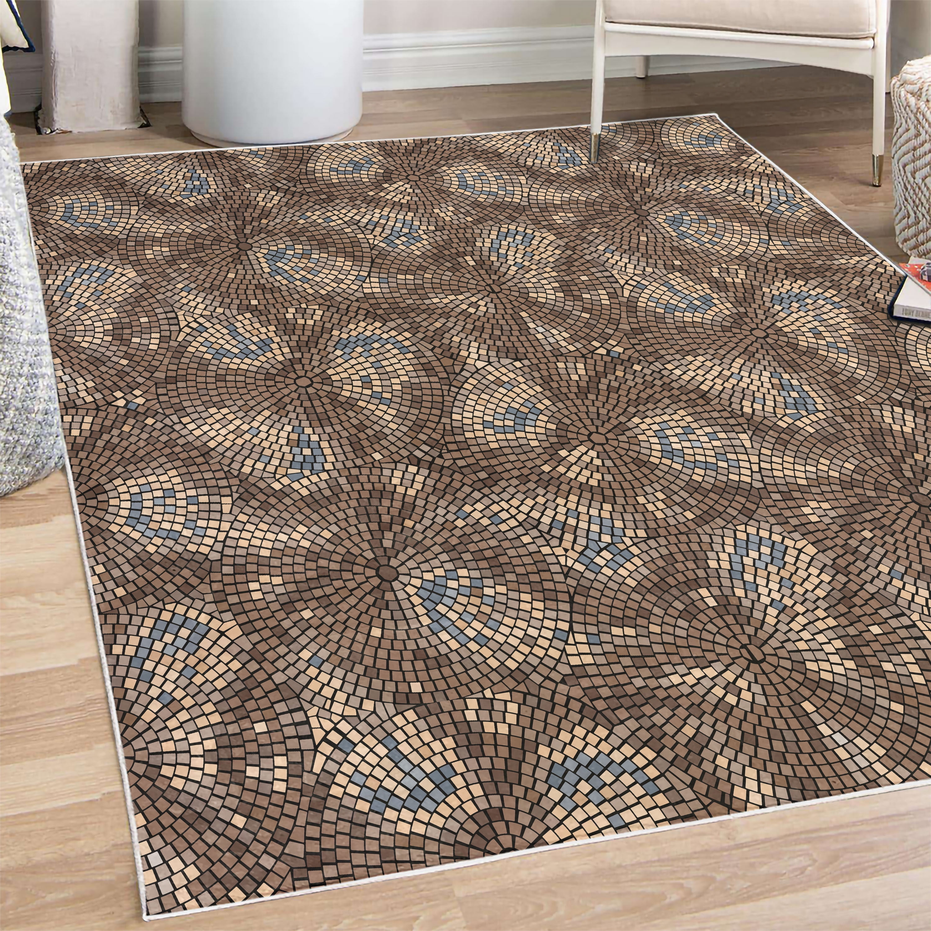 Paisley Decorative Rug, Modern Mosaic Like Circled Design with Teardrop ...