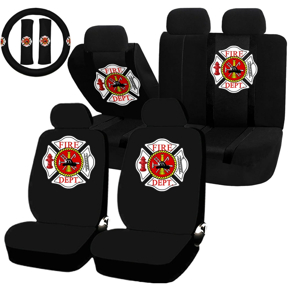Fire Department Fire Fighter Seat Covers & Steering Wheel Set Universal ...