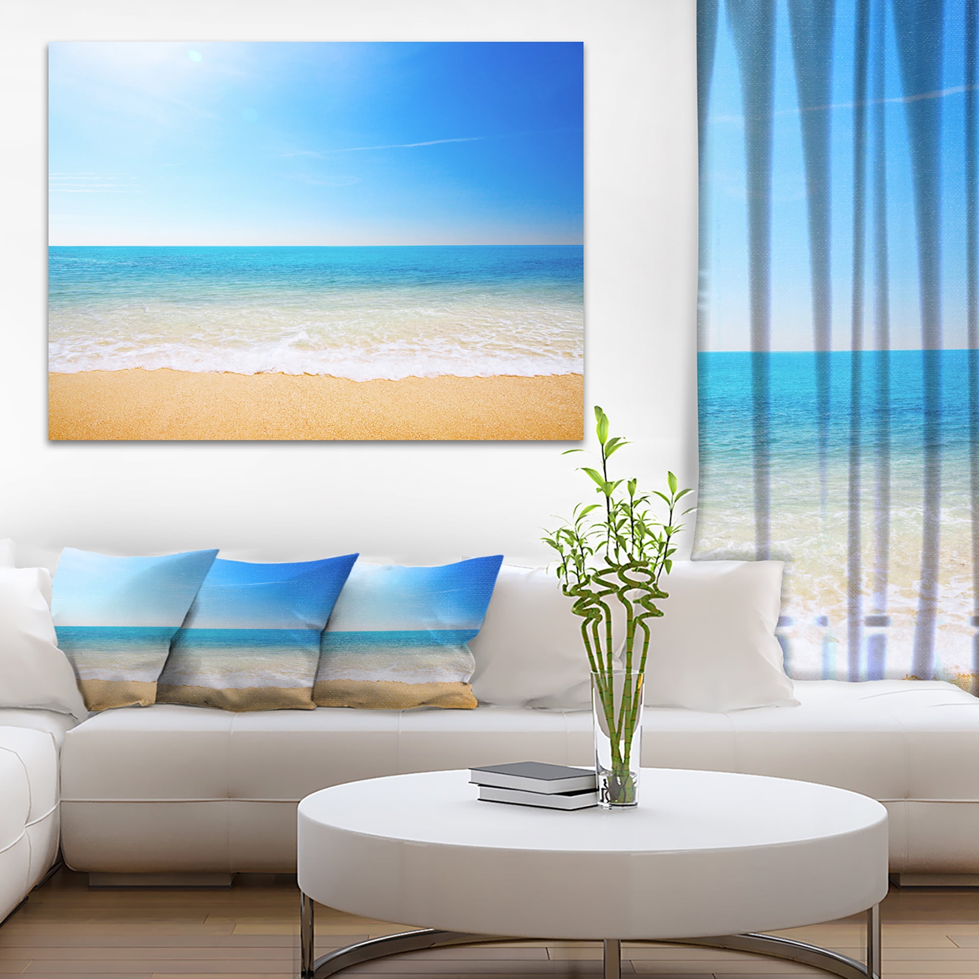 Click here for Designart Blue Waves At Tropical Beach 40x30 In prices