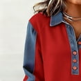 Generic Women's Color Block Shirts Casual Long Sleeve Denim Stitching ...