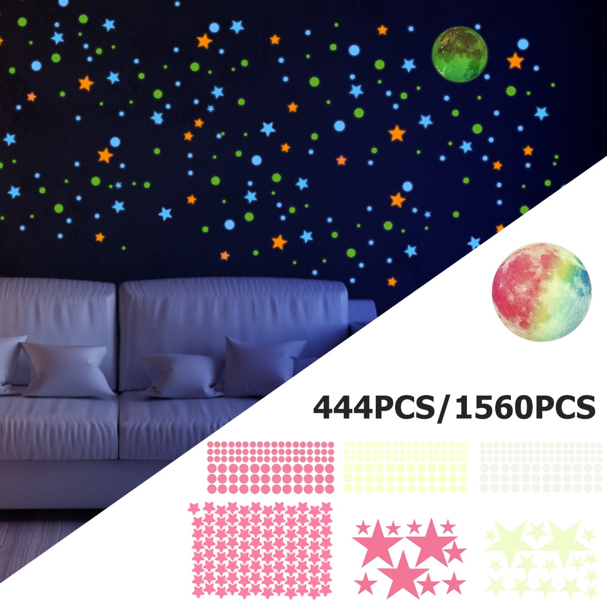 BUTORY Fluorescent Wall Ceiling Sticker Glow Wall Stickers Colourful ...