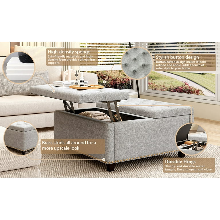 32 Inch Square Lift Top Ottoman with Storage Upholstered Storage Bench to Coffee Table Storage Chest Footstool for Living Room Bedroom Light Grey Walmart