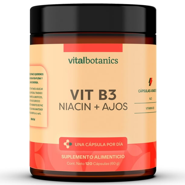 VitalBotanics Niacina Vitamina B3 con 60 capsulas Suplementos Alimenticio nicaina nicaina ...
