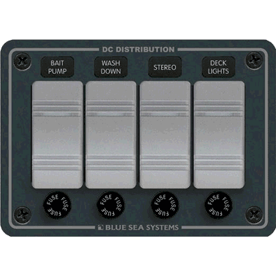 Blue Sea Systems #8262 Switch Panel, Contura w/ Fuses, 4 Switches, Gray ...