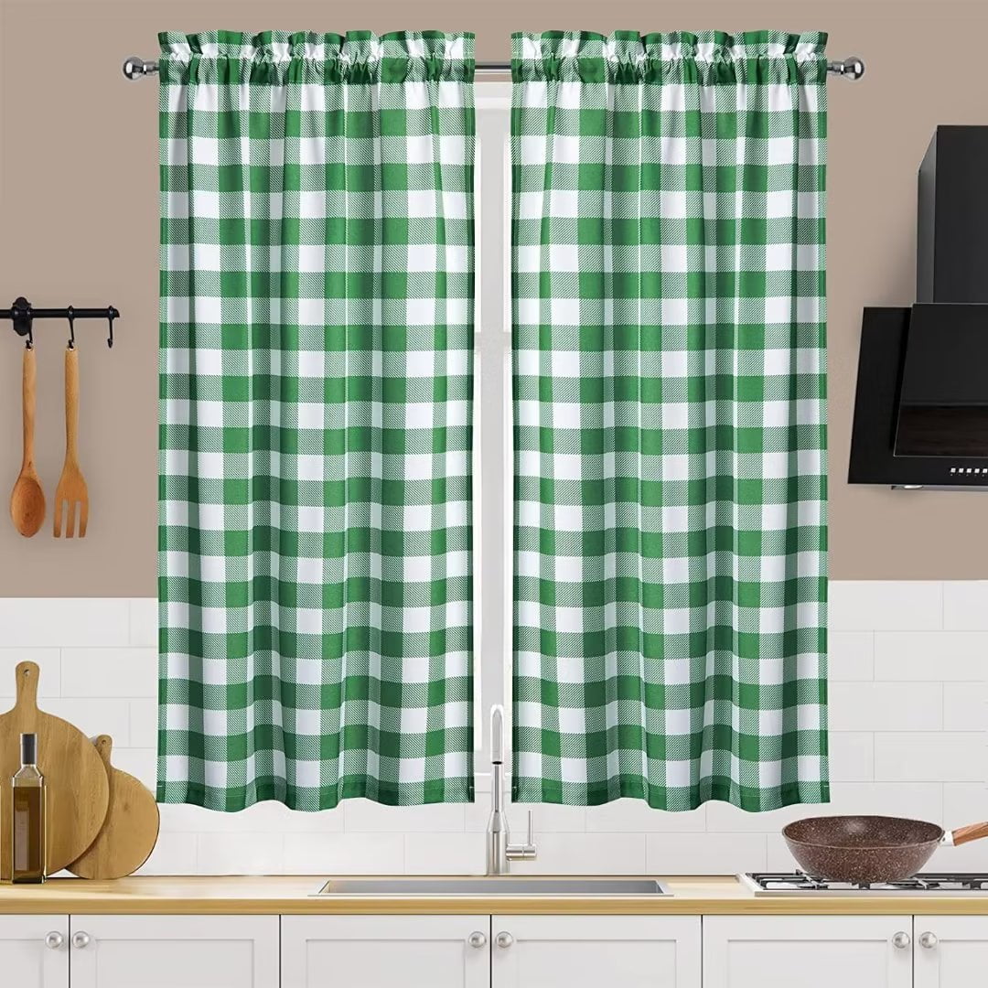 Shininglove 36 inch Length Kitchen Curtains, Buffalo Check Waterproof ...