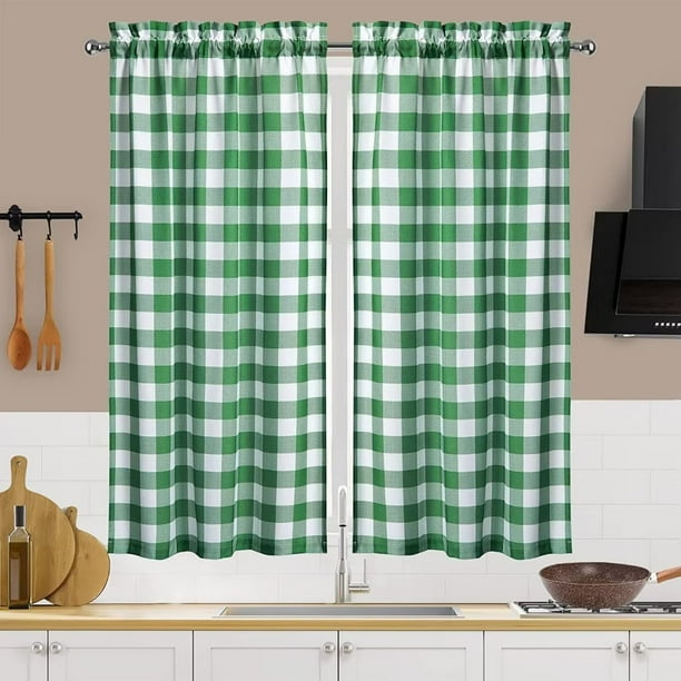 Shininglove 36 inch Length Kitchen Curtains, Buffalo Check Waterproof ...