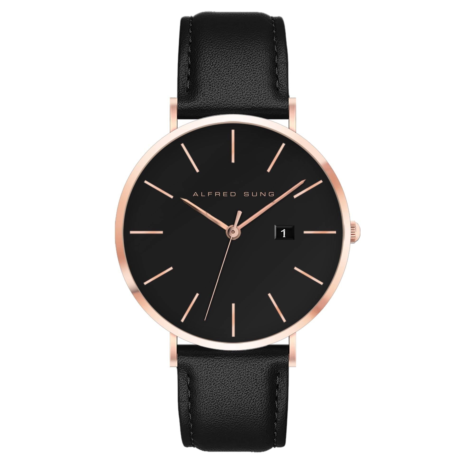 Click here for Alfred Sung Metropolitan Date Black Dial Black Lea... prices