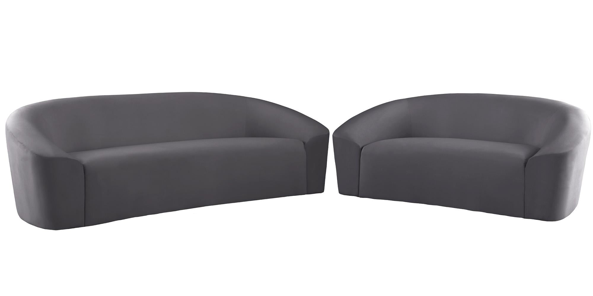 Grey Velvet Rounded Sofa Set 2Pcs RILEY Meridian Contemporary Modern ...