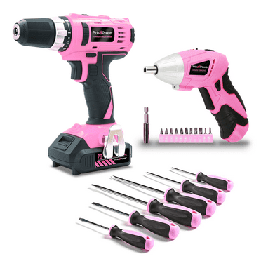 ThinkLearn Pink Tool Kit with 20V Cordless Drill(265in-lbs), Pink Drill ...