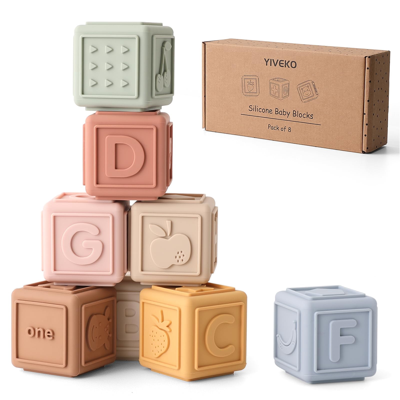Baby Blocks YIVEKO, apilables, de silicona blanda, 8 unidades ...