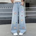 CPNG Girls Denim Pants Wide Leg Elastic Waist Denim Pants with Colorful ...