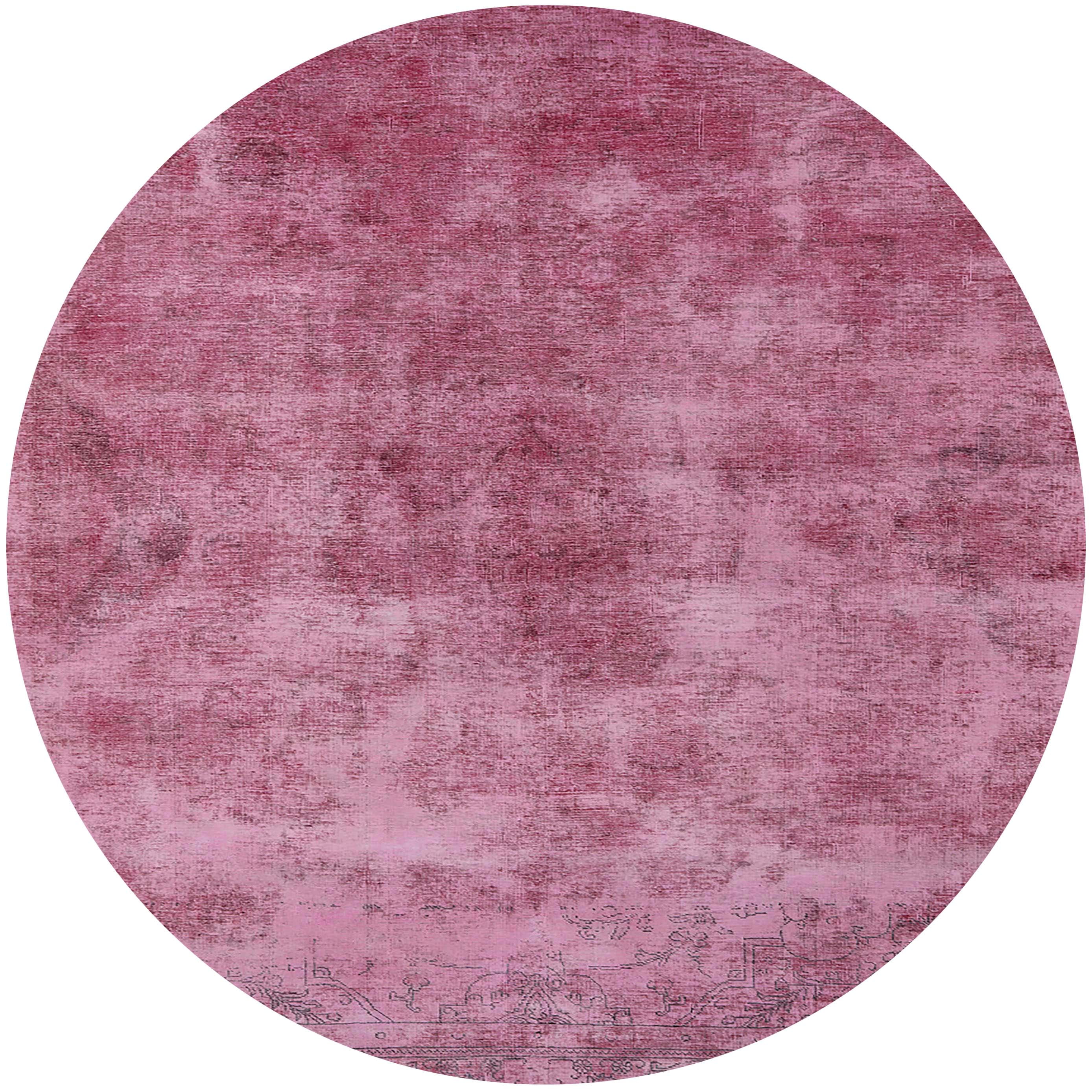 Ahgly Company Indoor Round Mid-Century Modern Dark Hot Pink Oriental ...