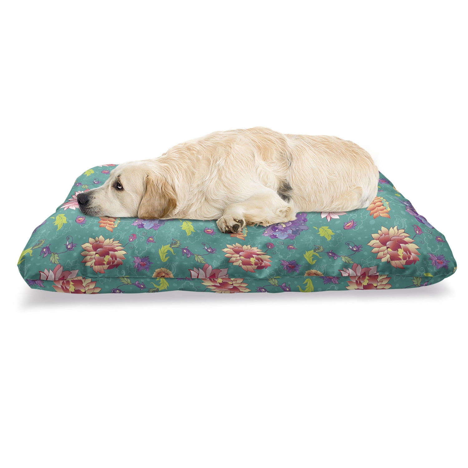 Floral Pet Bed, Pattern with Lotus Flowers Peonies and Chrysanthemums ...