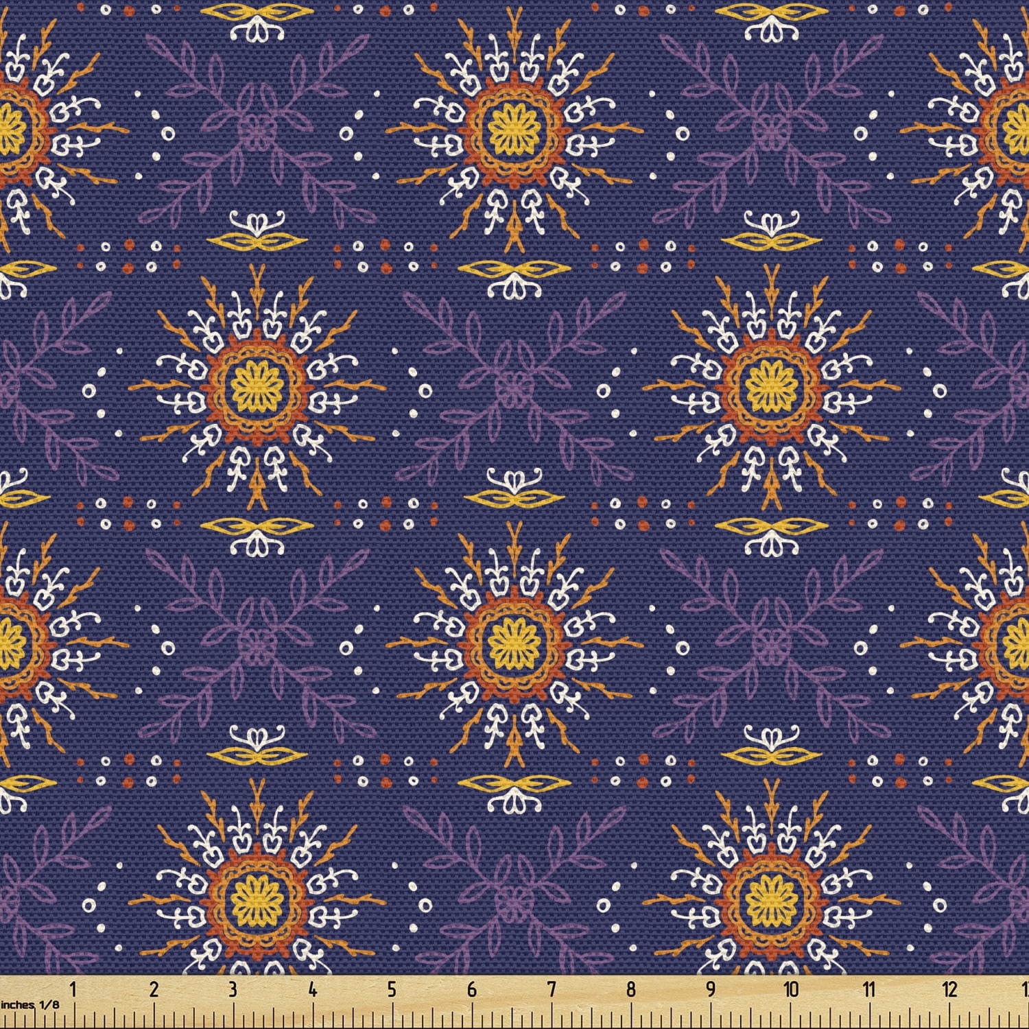 Folk Fabric by the Yard, Eastern Style Inspired Pattern with Sun Motif ...