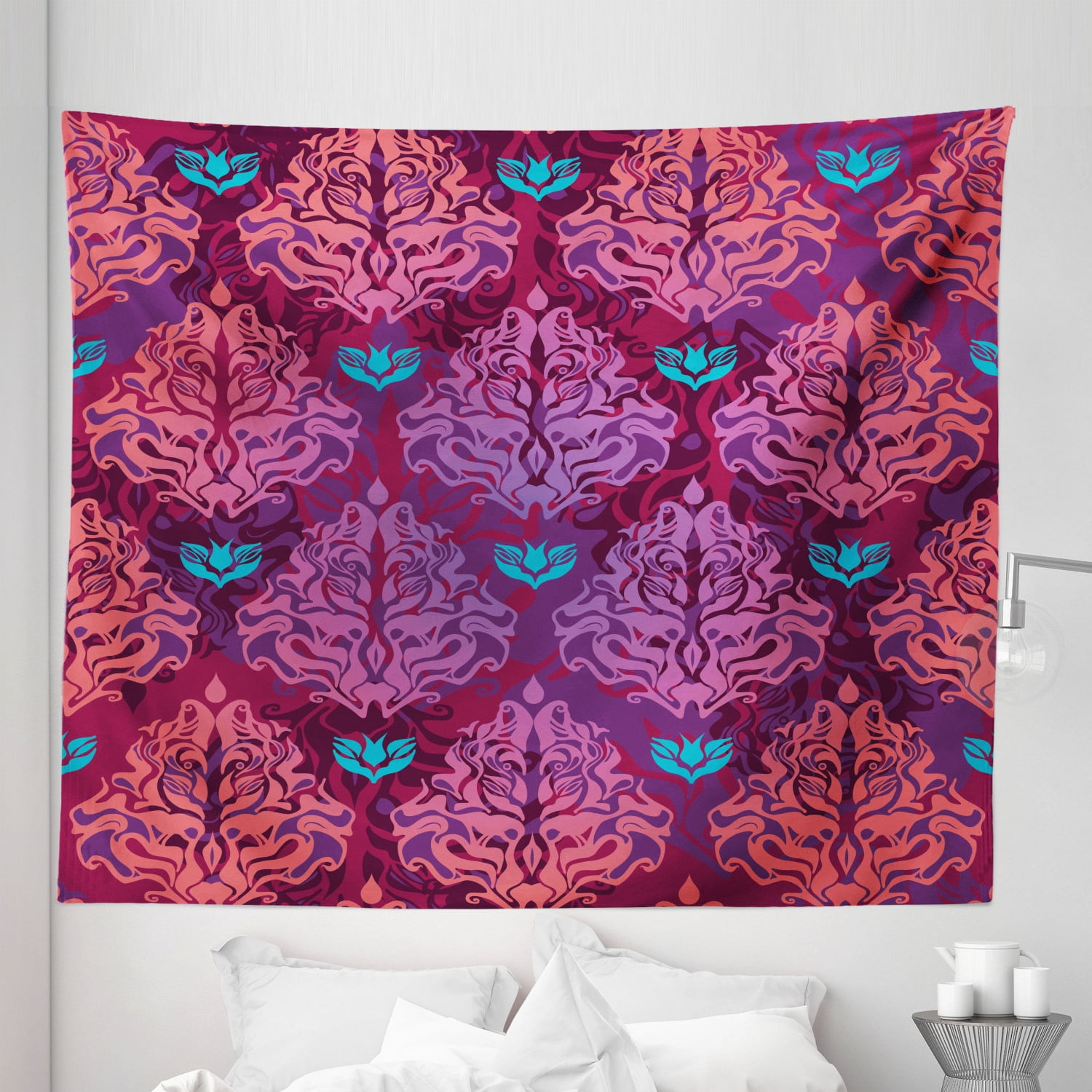 Grunge Tapestry, Abstract Nature Inspired Lilac Pattern Vintage Floral ...