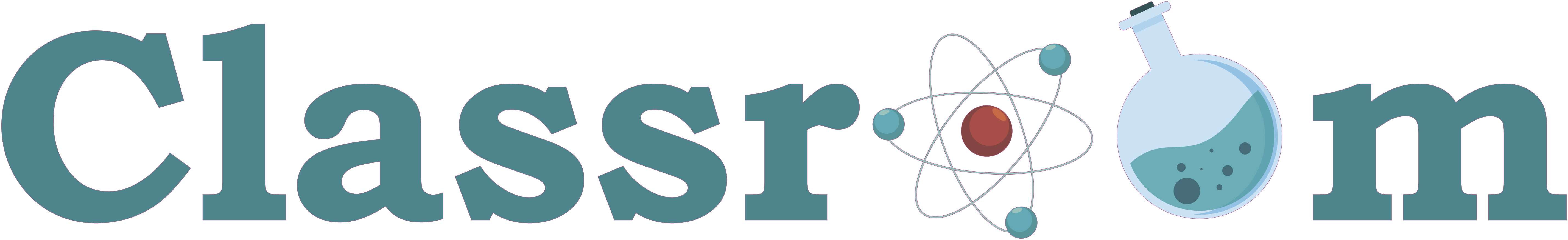 Classroom Logo with Atom Structure and Florence Flask Laboratory ...