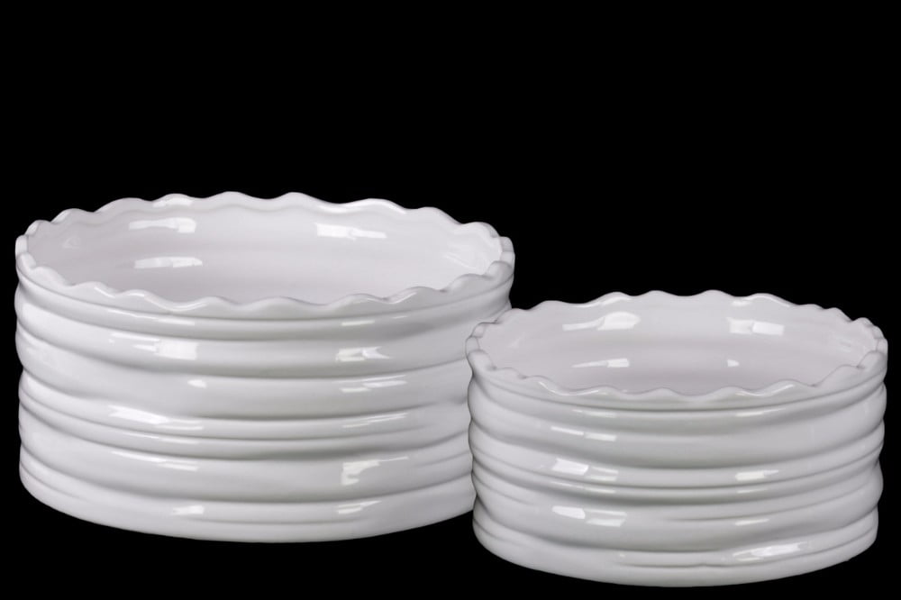 Round Flower Pot with Wave Pattern Mouth Set of Two - White - Benzara ...