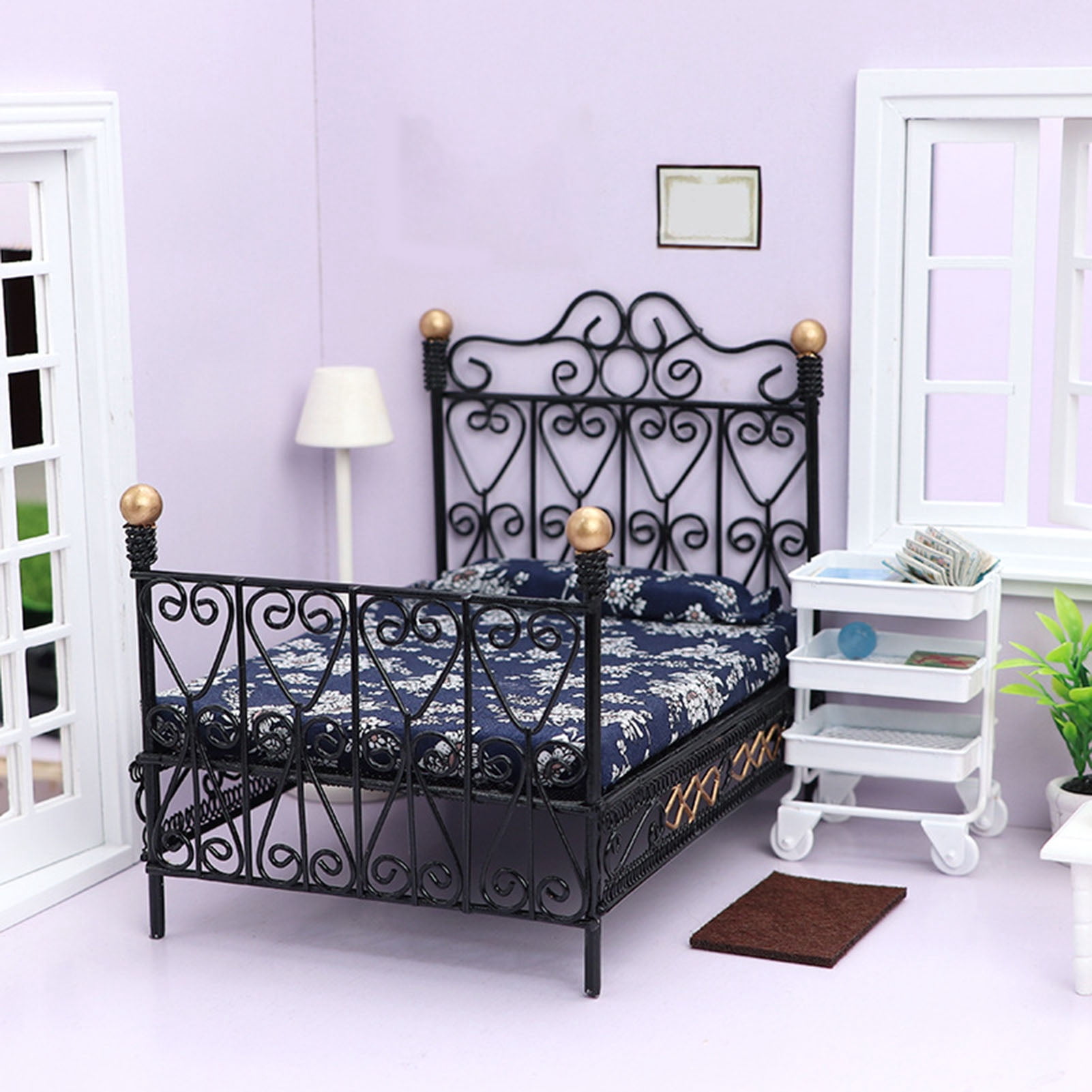 Hesroicy Dollhouse Bed Compact Lovely Metal Doll House Simulation ...