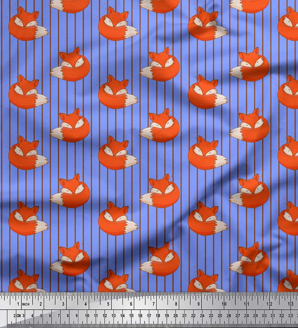 Soimoi Blue Poly Georgette Fabric Fox Stripe Print Fabric by the Yard ...