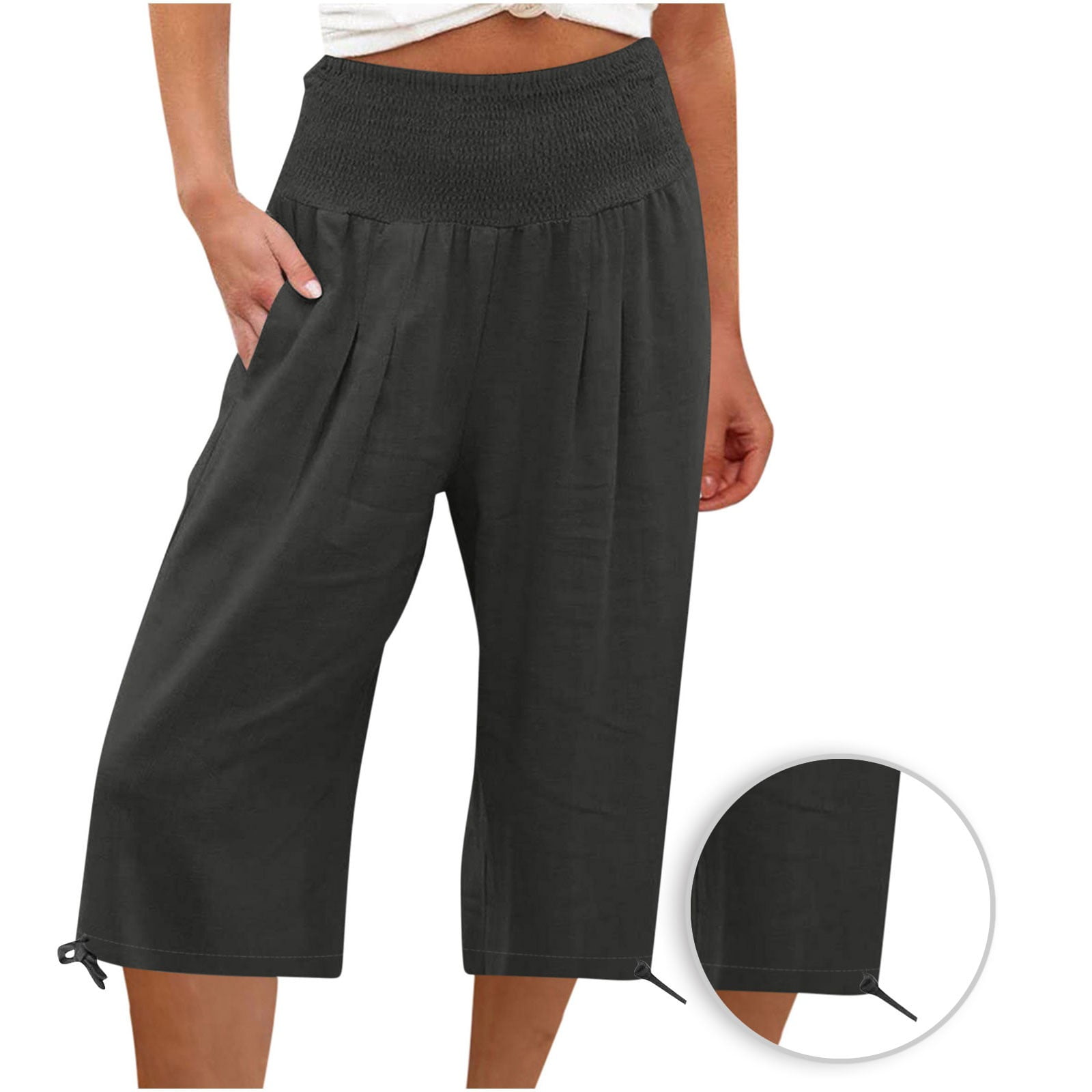 Yuyuzo Linen Capri Pants Women Summer 2025 Elastic Waist Solid Color ...