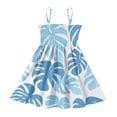 Blue Monstera Leaves Pattern Girls' Casual Dresses 2Y-8Y Sleeveless ...