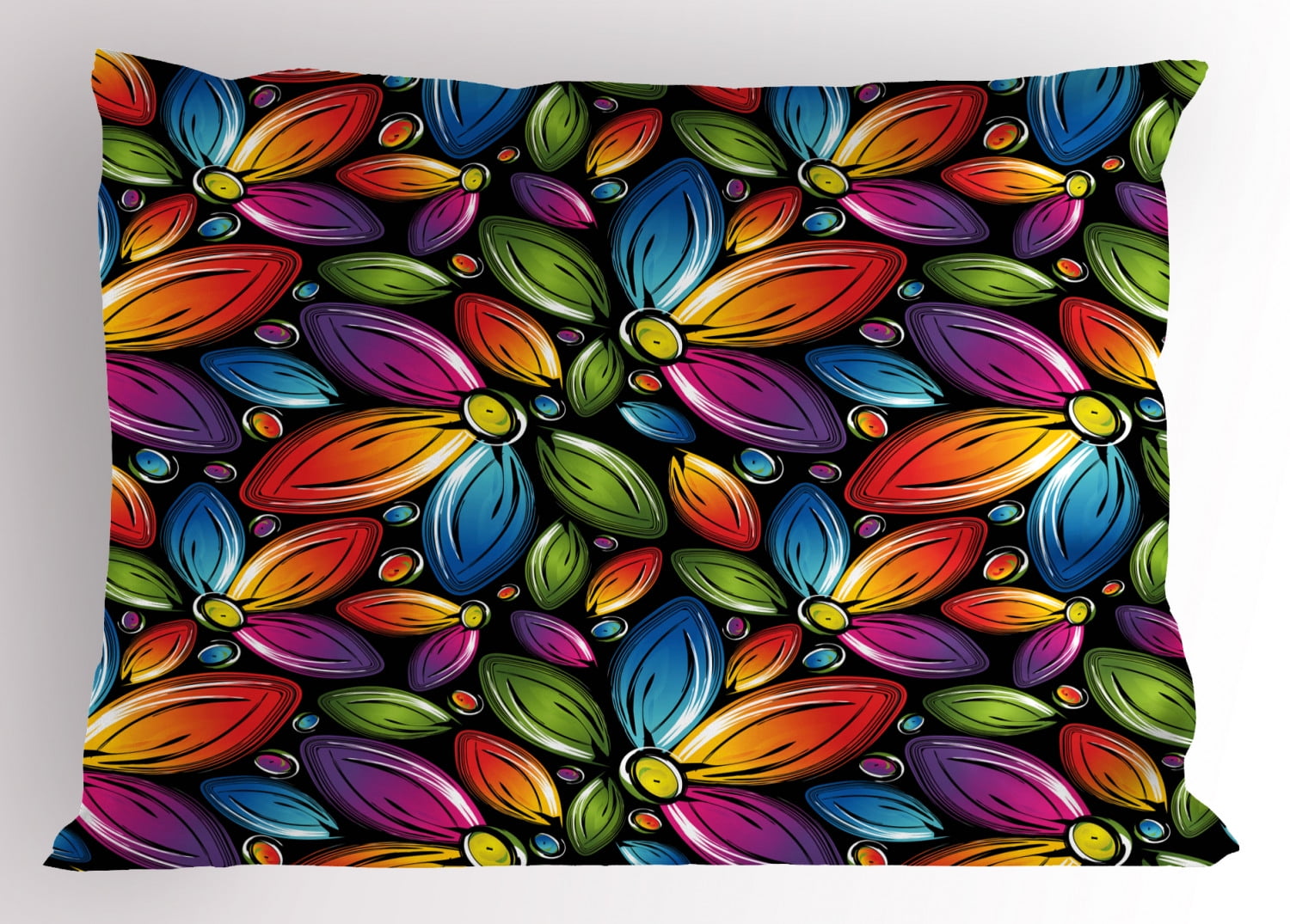 Floral Pillow Sham Colorful Flowers with Half a Set of Petals Rainbow ...