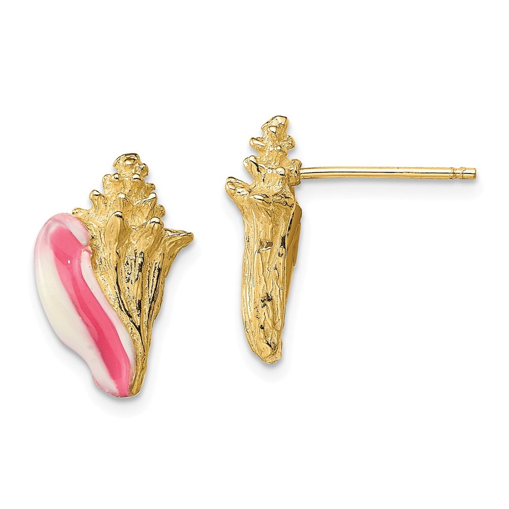 FB Jewels 14K Yellow Gold Enamel Conch Shell Post Earrings Pink and ...