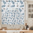 Blue Gray Swag Valance and Tier Set of 3, Eucalyptus Leaves White ...