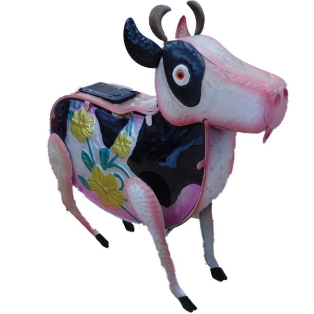 Pretty Solar Light Cow With Floral Accents Metal Garden Light Garden ...