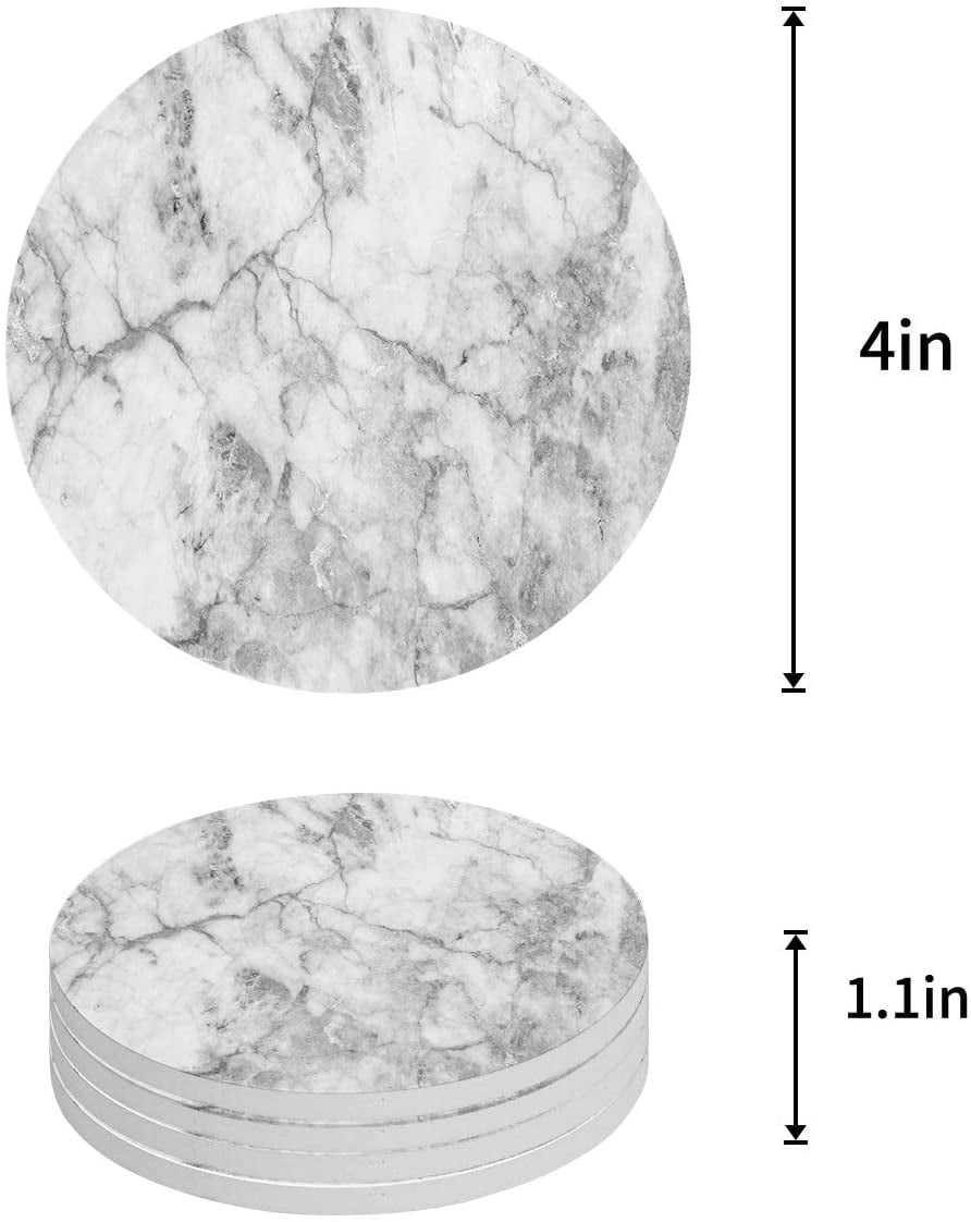 FMSHPON Grey marble Set of 4 Round Coaster for Drinks, Absorbent ...
