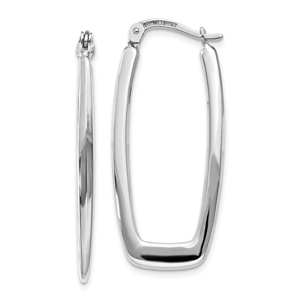 14k White Gold Polished 2.25mm Rectangle Hoop Earrings - 1.9 Grams ...